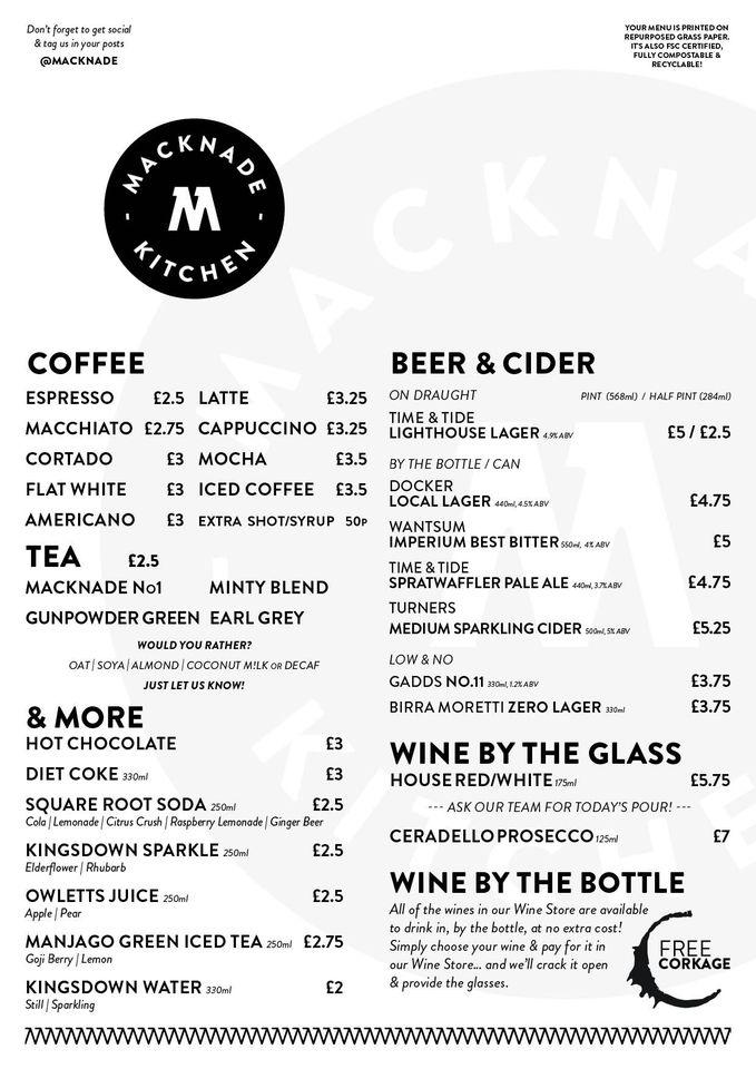 Menu at Macknade cafe, Faversham