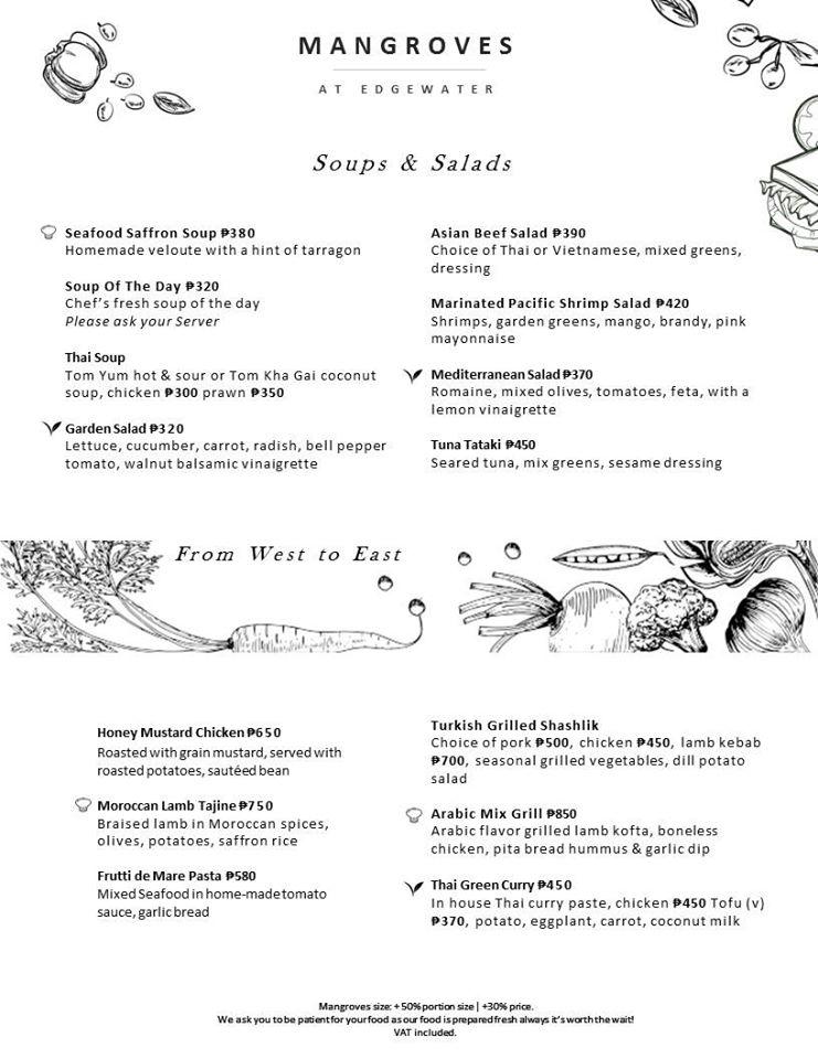 Menu at Mangroves Restaurant, Puerto Galera