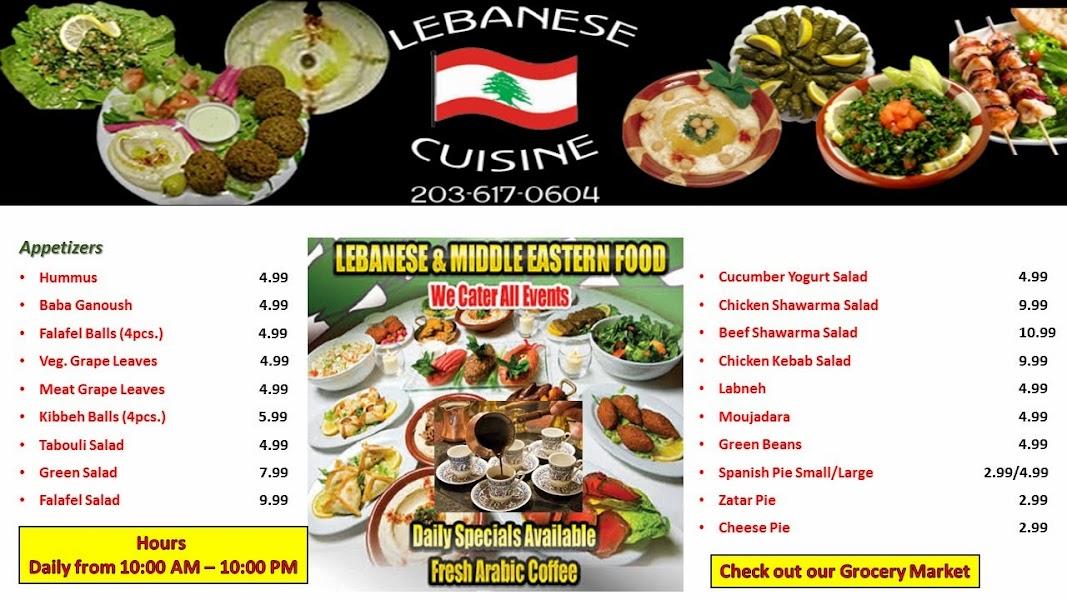 Menu at Nour Lebanese Cuisine restaurant, Bethel, 23 Stony Hill Rd