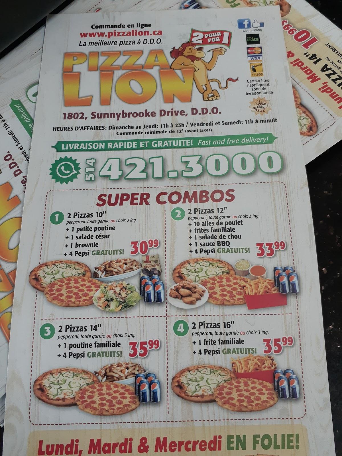Menu au Pizza Lion pizzeria, Dollard-Des-Ormeaux
