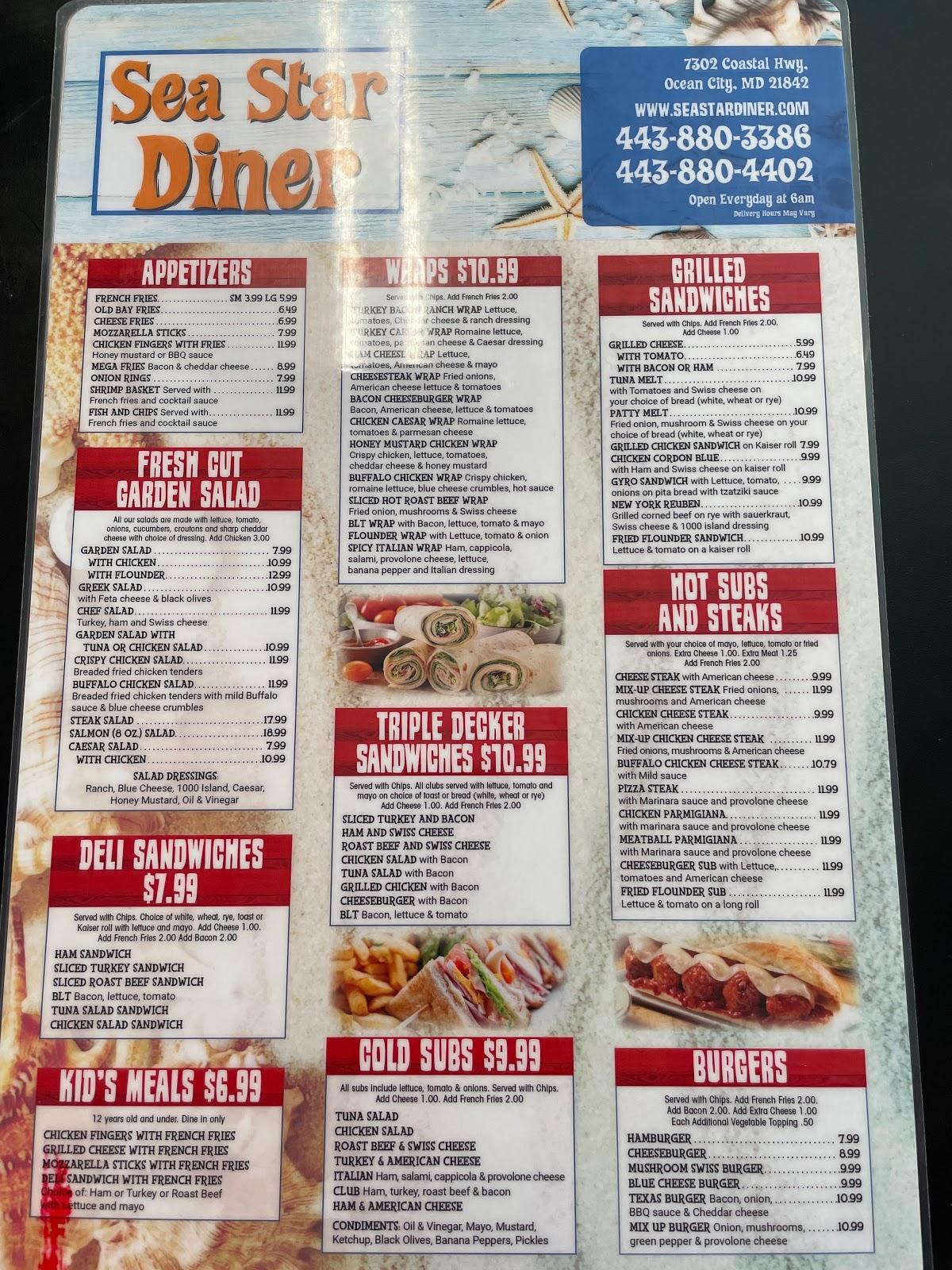 Menu at Sea Star Diner restaurant, Ocean City