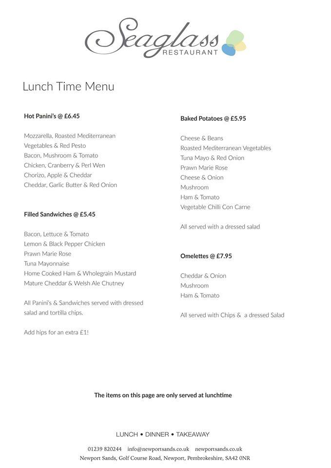 Menu at Seaglass Restaurant, Newport