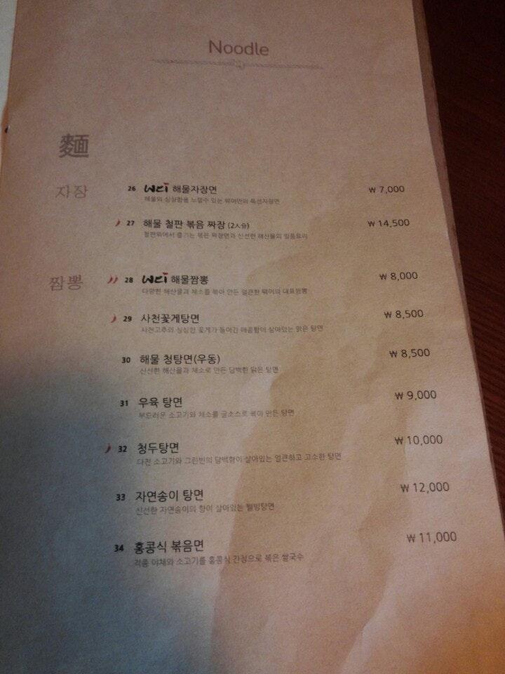 Menu at Wei restaurant, Seoul, 685-696 Seongsu-dong 1(il)-ga