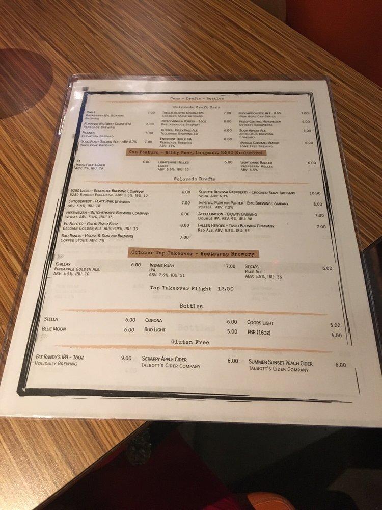 Menu at 5280 Burger Bar, Denver, 500 16th St Mall Suite 160