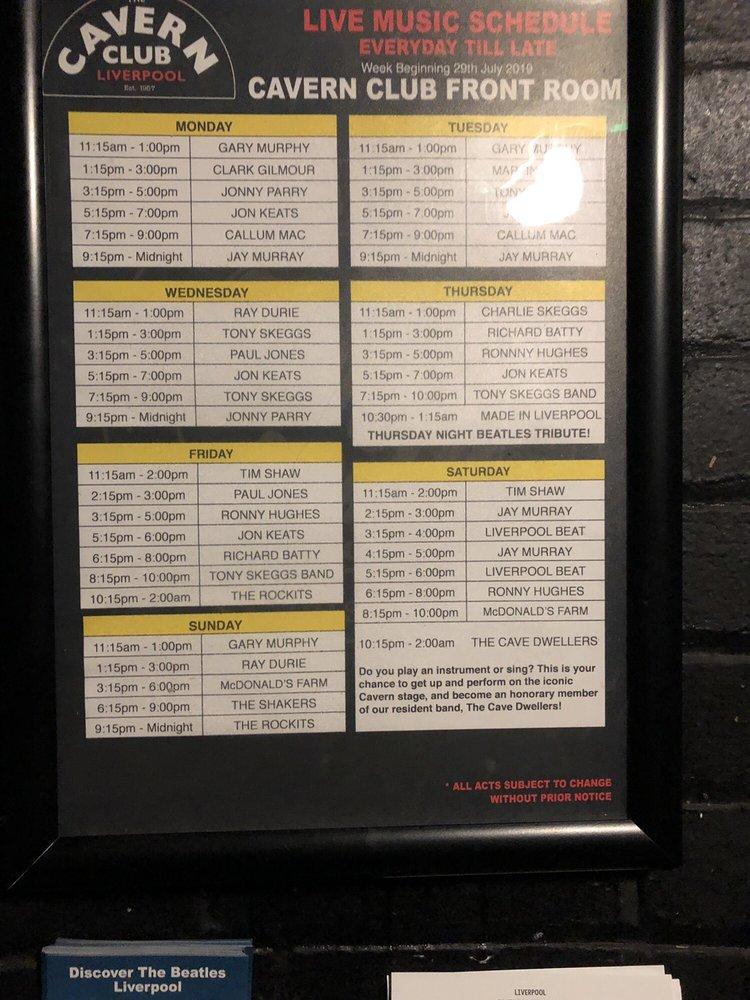 Menu at Cavern Club, Liverpool