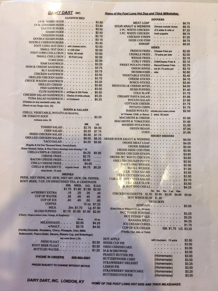 Menu at Dairy Dart desserts, London, 841 S Main St