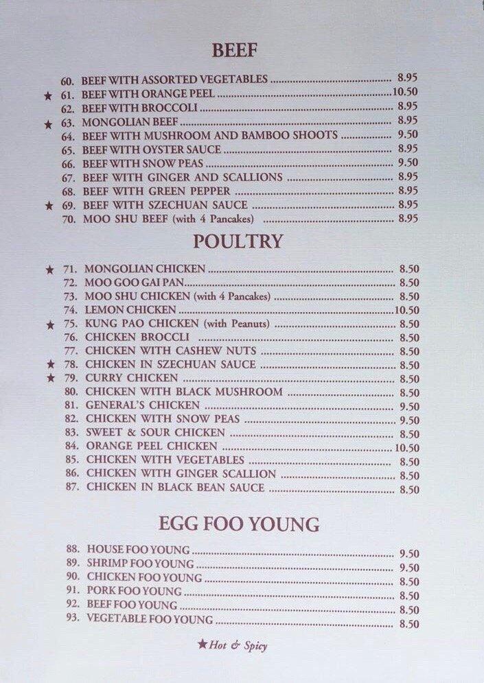 Menu at Fred's Szechuan Chinese Restaurant, Nevada City