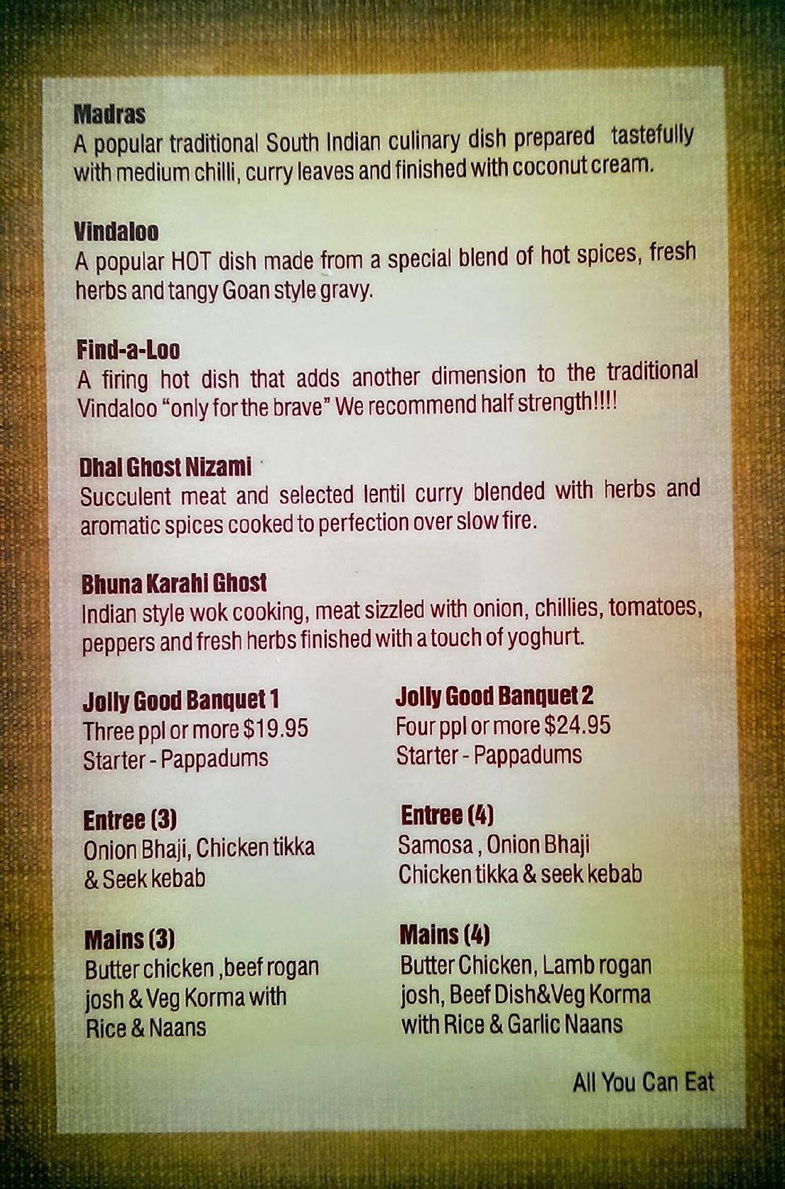 Menu at Jolly Good Indian Restaurant, Long Jetty, NEW LOCATION