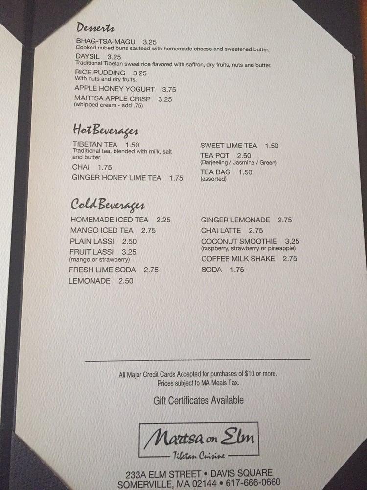 Menu at Martsa On Elm restaurant, Somerville