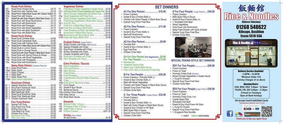 Menu at Rice & Noodles, Basildon