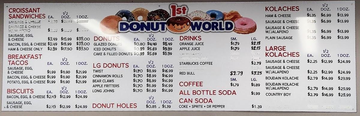Menu at 1st Donut World restaurant, The Woodlands