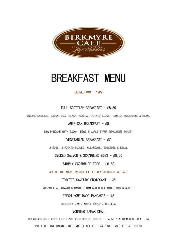 Menu at Birkmyre Café cafe, Kilmacolm, Broomknowe Rd