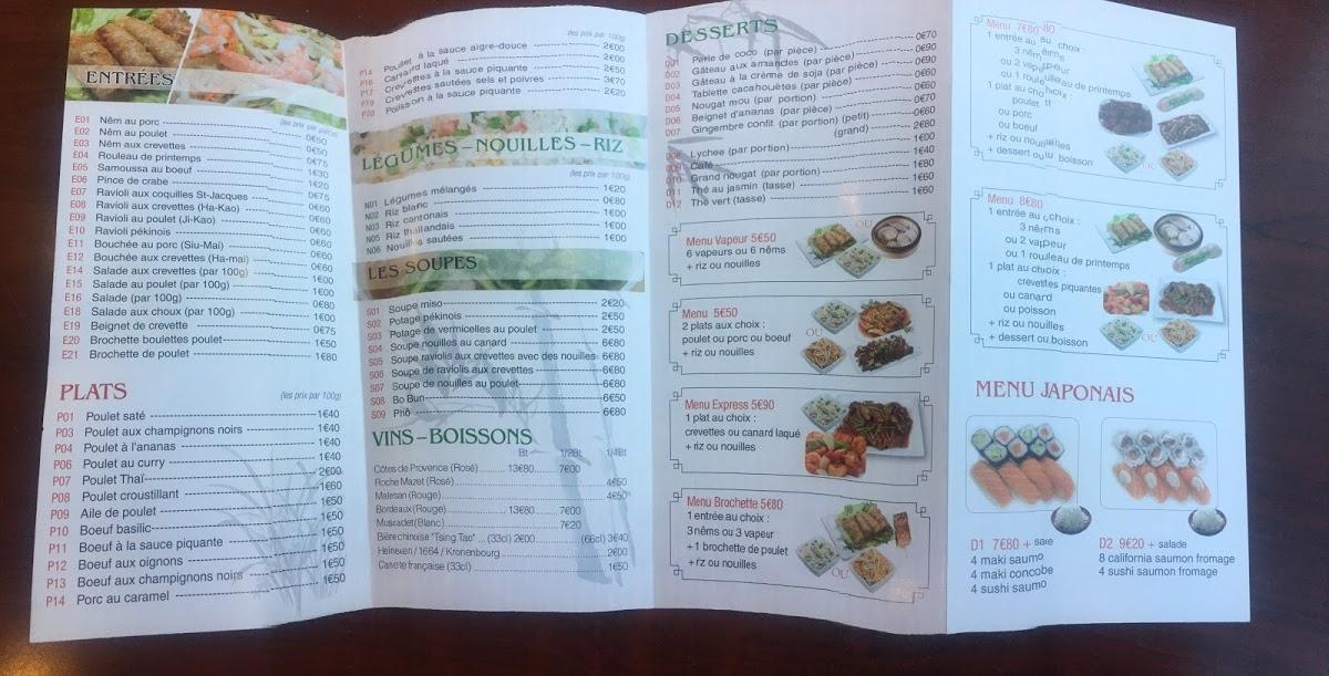 Menu au Chang cheng fast food, Montargis