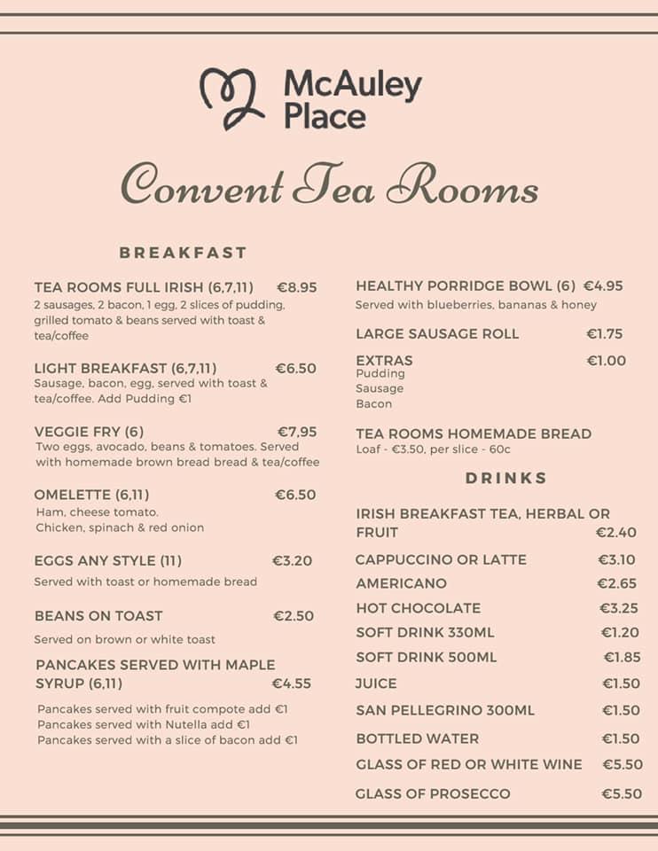 Menu at Convent Tea Rooms cafe, Naas