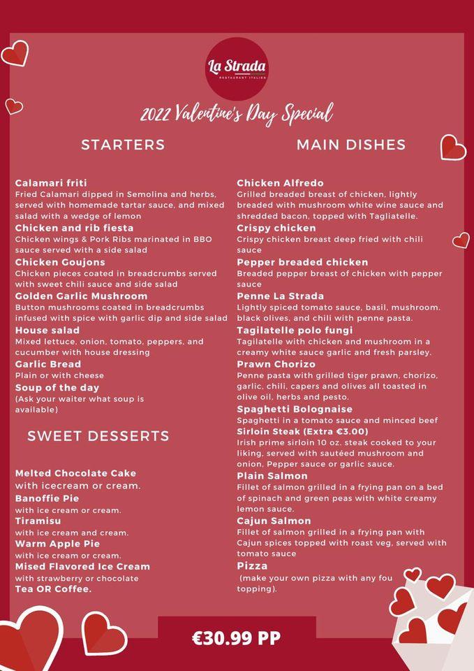 Menu at La Strada Restaurant, Ennis