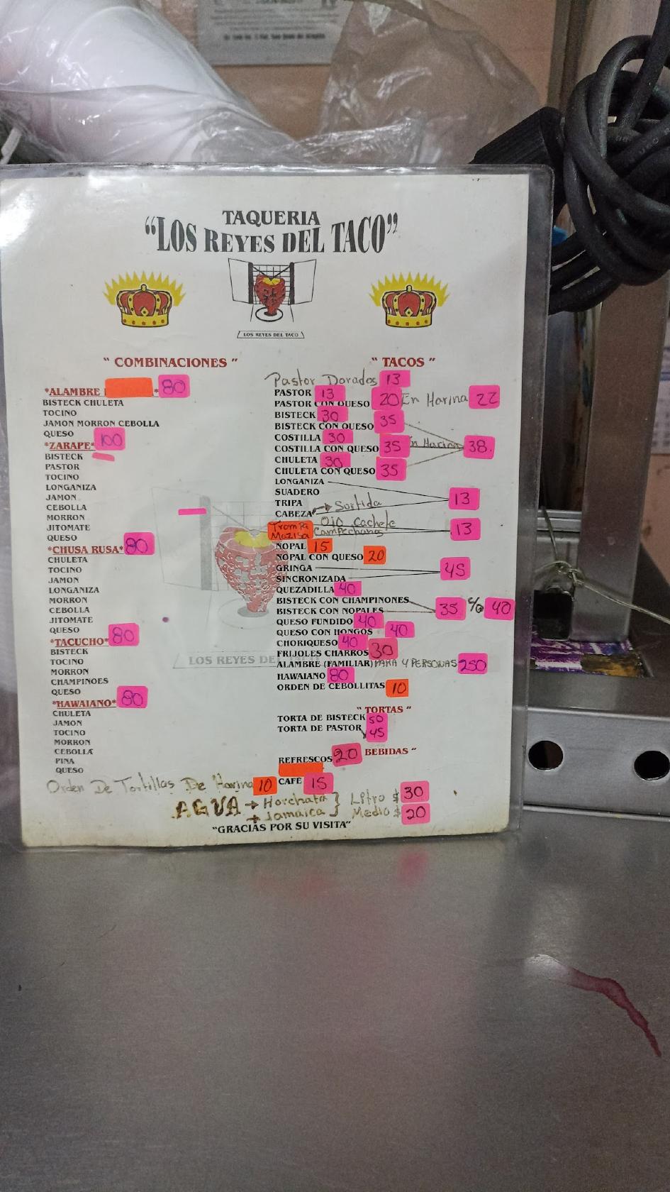 Menu at Los Reyes Del Taco restaurant, Mexico, San Juan de Aragón 1a Secc.