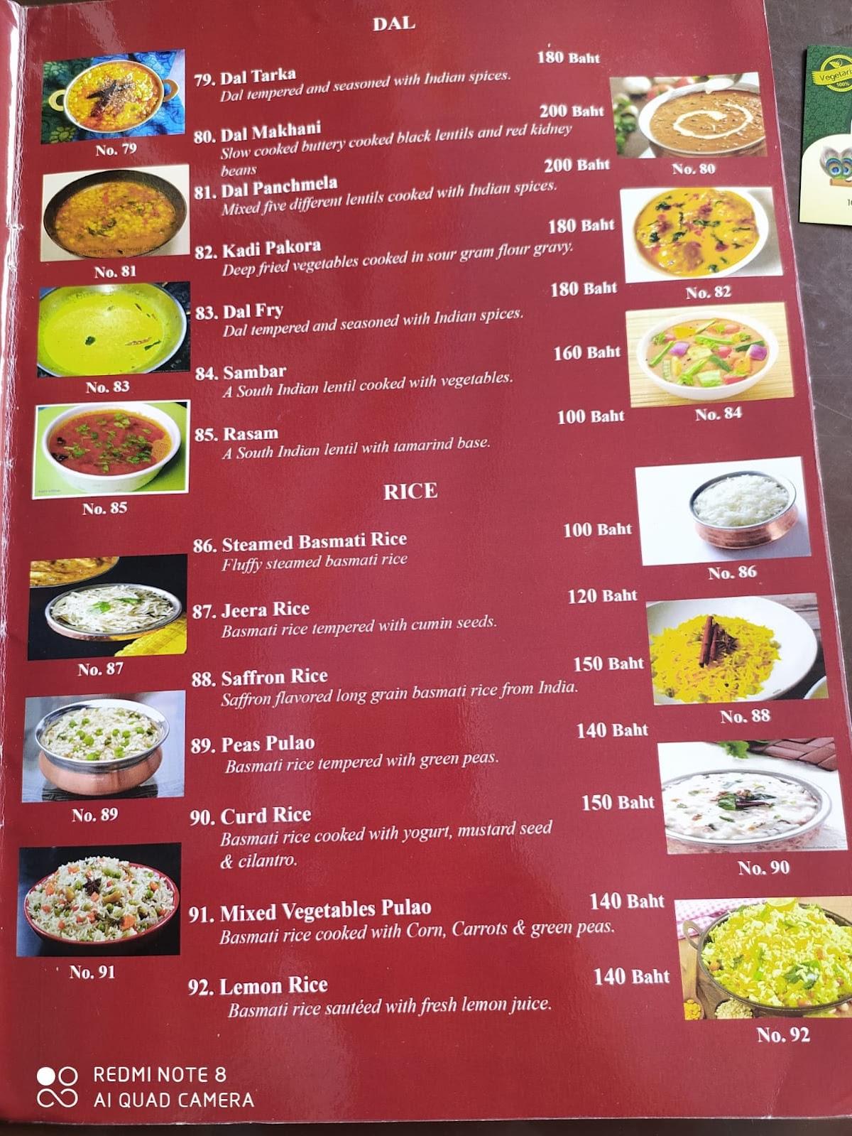 Menu at Shri Vrindavan Resturant (Pure Veg) restaurant, Bangkok