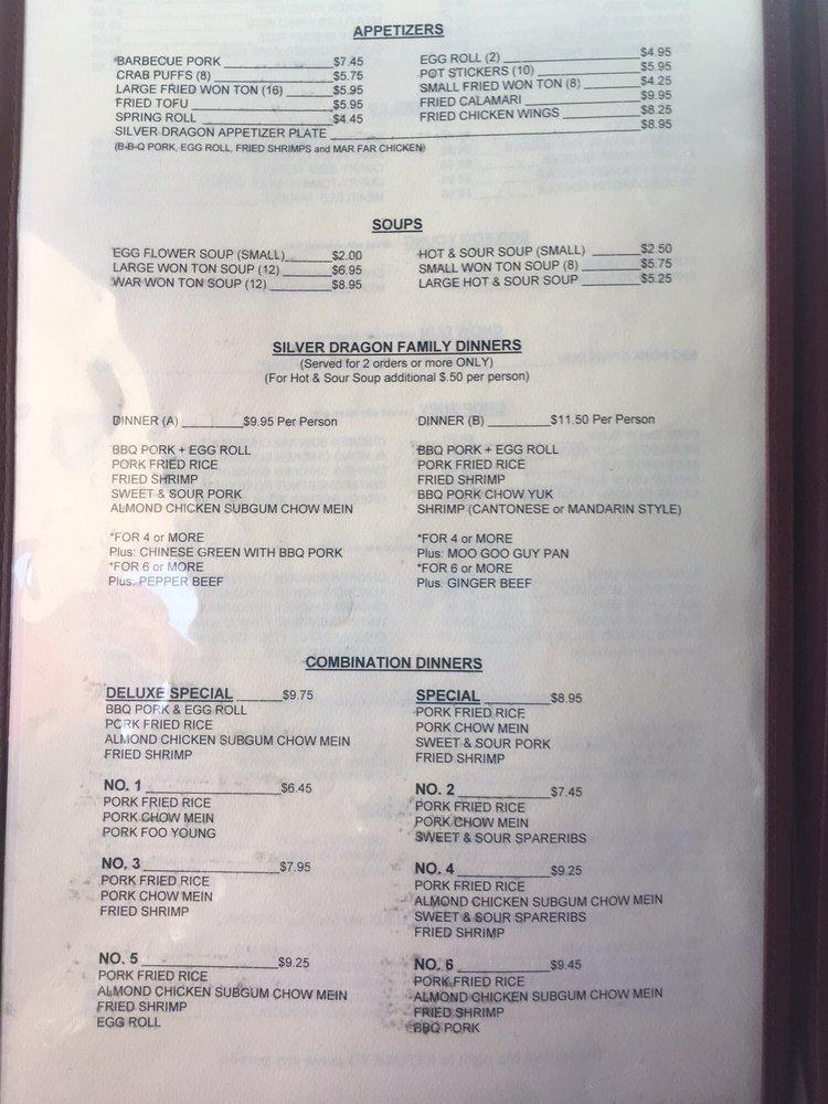 Menu at Silver Dragon restaurant, Vancouver