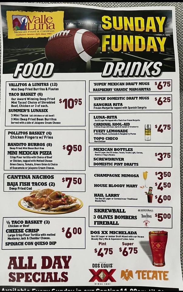Menu at Valle Luna restaurant, Phoenix, W Bell Rd