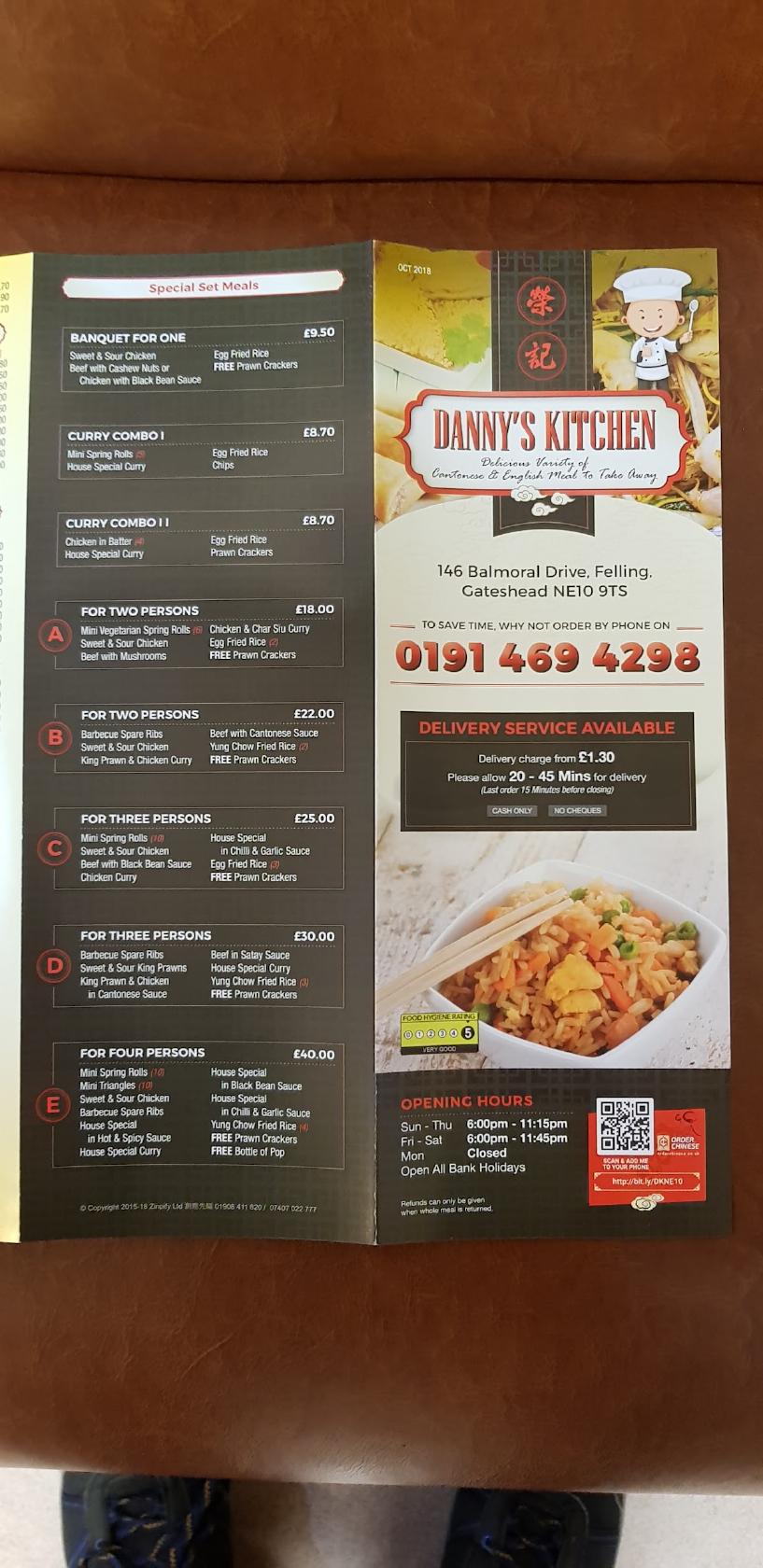 Menu at Danny's Kitchen fast food, Gateshead