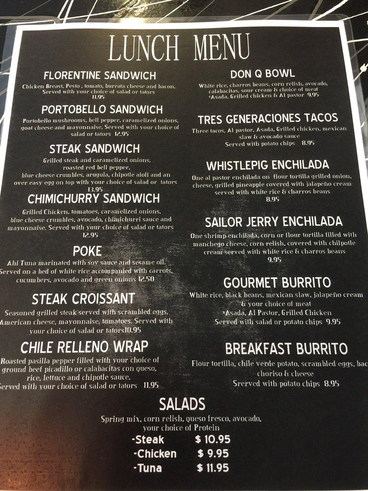 Menu at Don Q's steakhouse, Atascadero