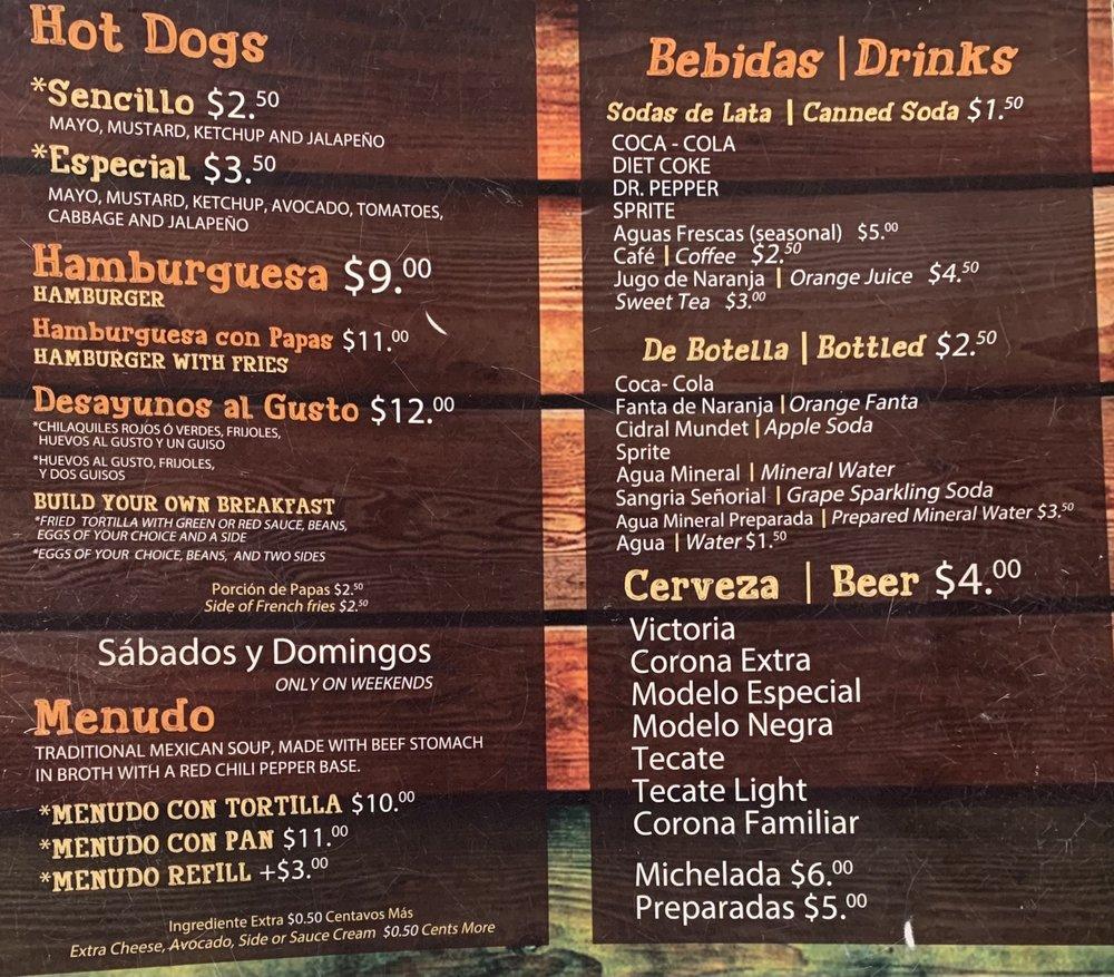 Menu at La Cocina de Doña Nena restaurant, Oklahoma City
