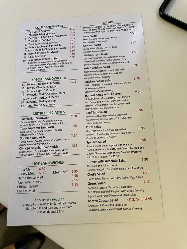 Menu at Metro Cafe, Torrance