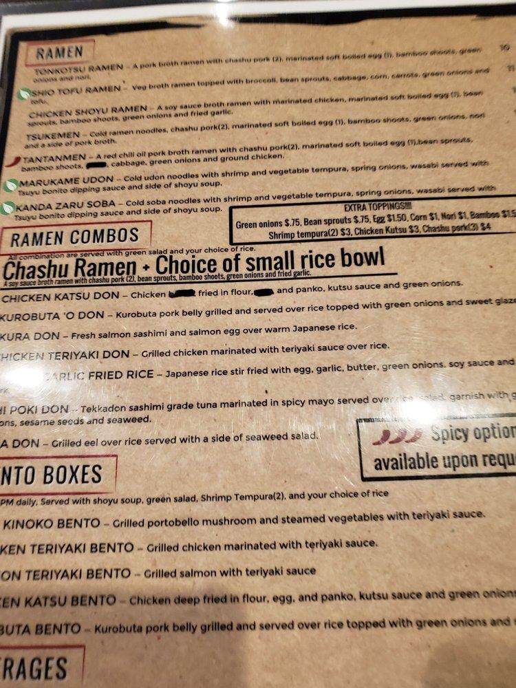Menu at O Ramen desserts, Bakersfield