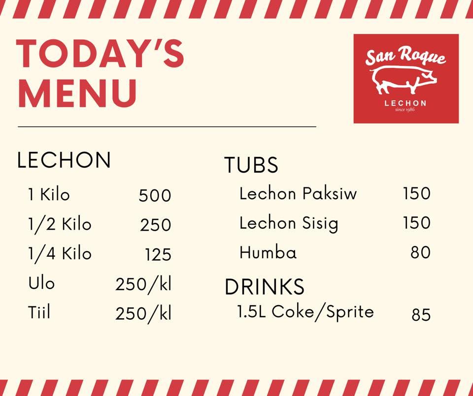Menu at San Roque Lechon House restaurant, Davao City, Sammy uy ...