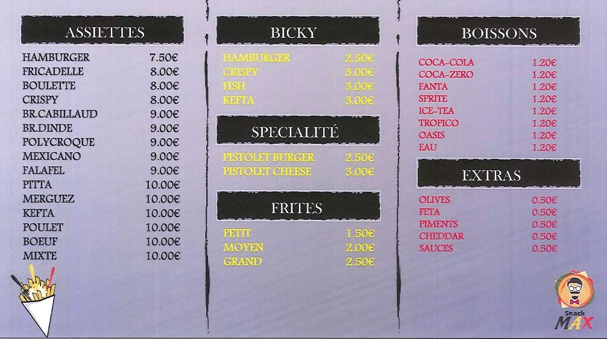 Menu at Snack MAX, Schaerbeek