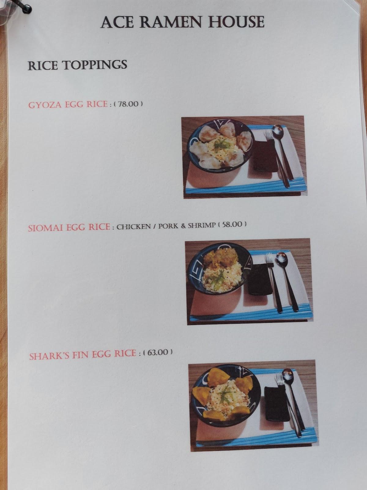 Menu at ACE RAMEN HOUSE restaurant, Victoria