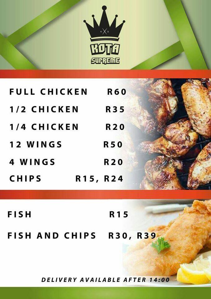 Menu at Deep Fried Supreme restaurant, Pretoria