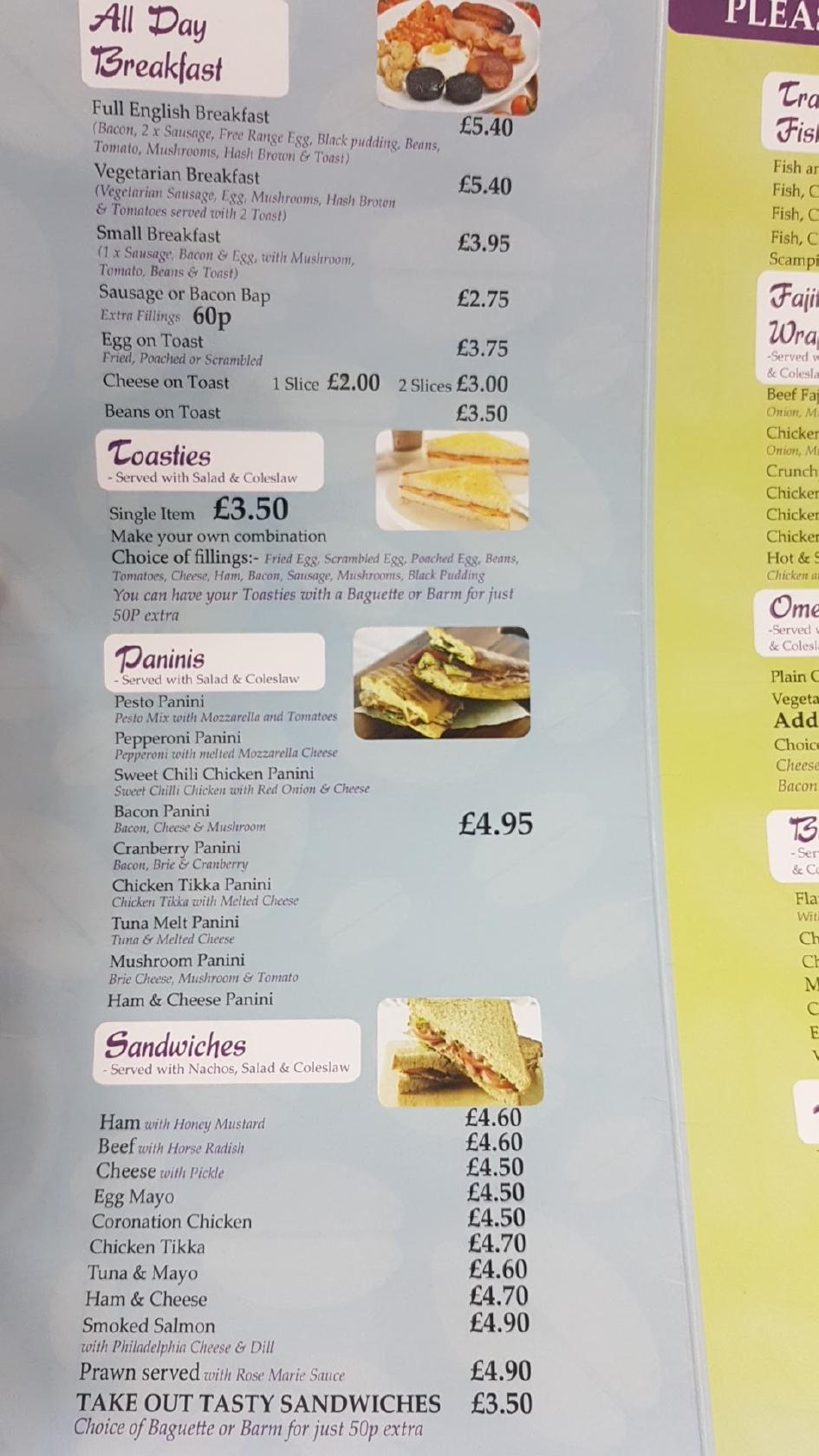 Menu at Flavours cafe, Ormskirk