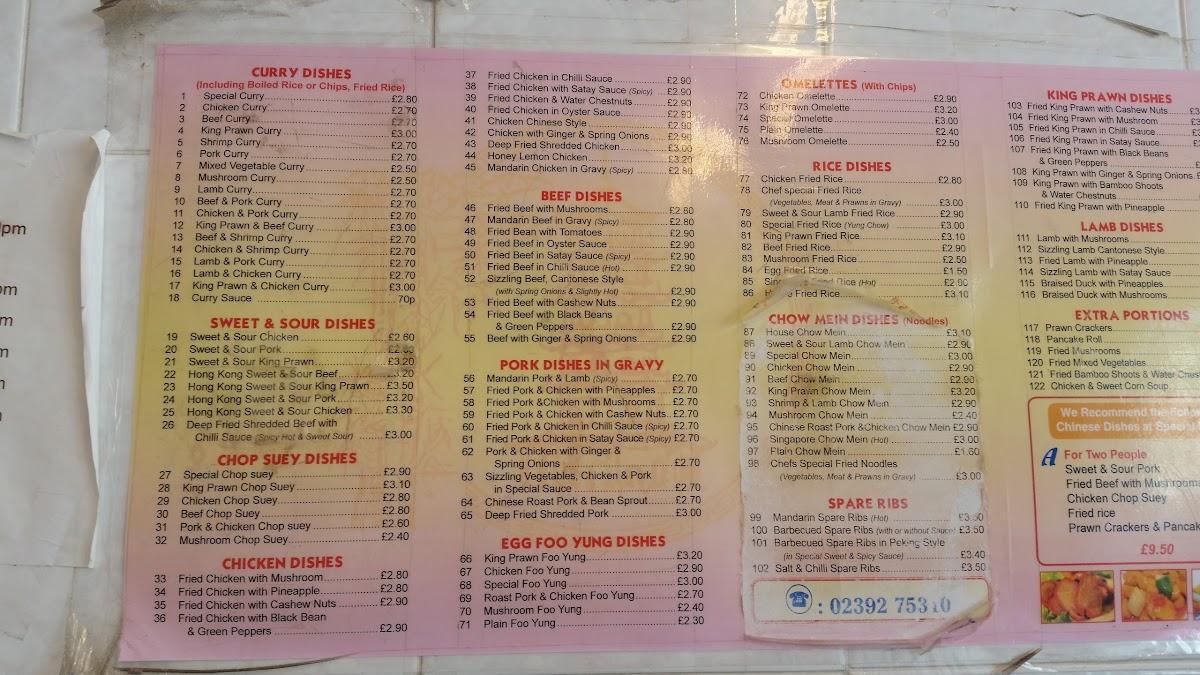 Menu at Kam Too fast food, Portsmouth