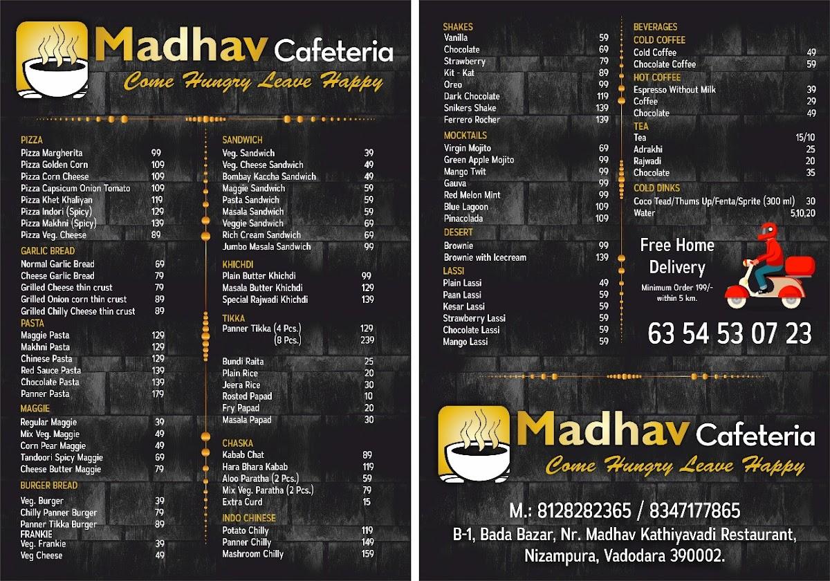 Menu at Madhav Cafeteria, Vadodara, Near madhav kathiyavadi restaurant