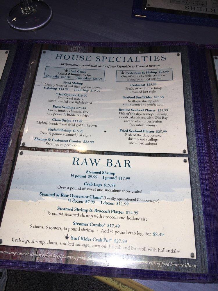 Menu at Surf Rider restaurant, Virginia Beach, 928 Diamond Springs Rd #135