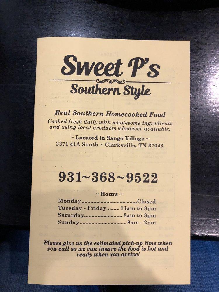 Menu at Sweet P's Southern Style restaurant, Clarksville