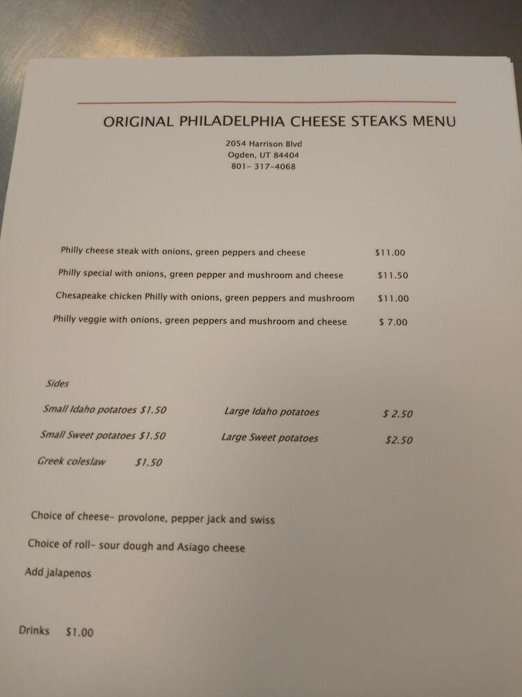 Menu at The Original Philadelphia restaurant, Ogden