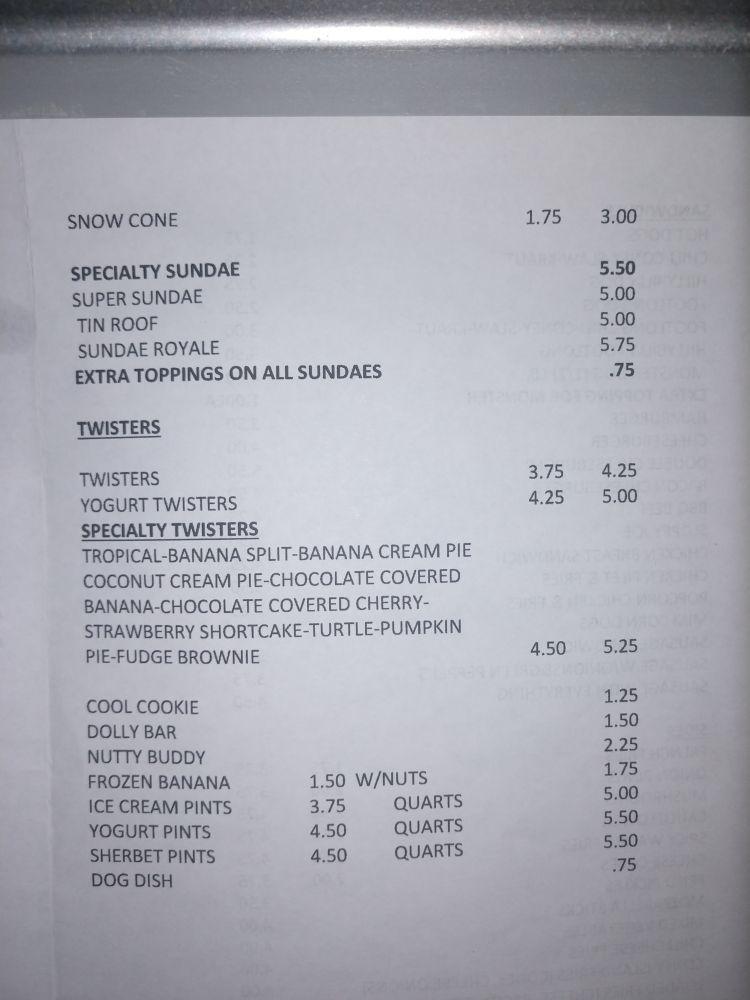 Menu at Twist-n-Shake restaurant, Elyria