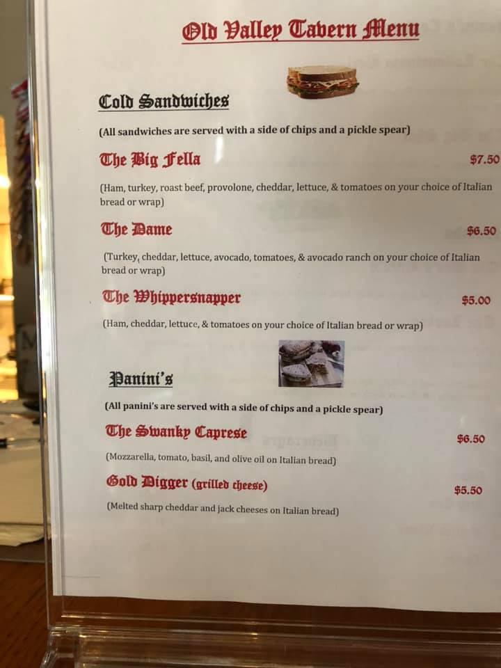 Menu at Valley Tavern pub & bar, Cumberland