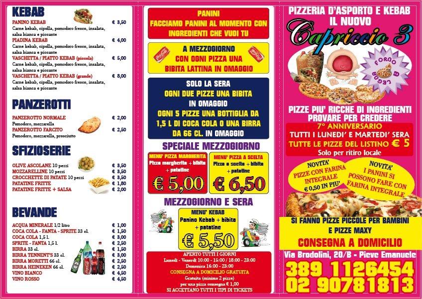 Menu at il Capriccio 3 pizzeria, Pieve Emanuele
