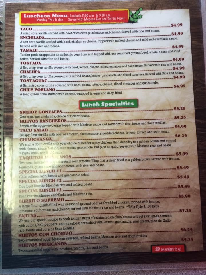 Menu at Agave restaurant, North Little Rock