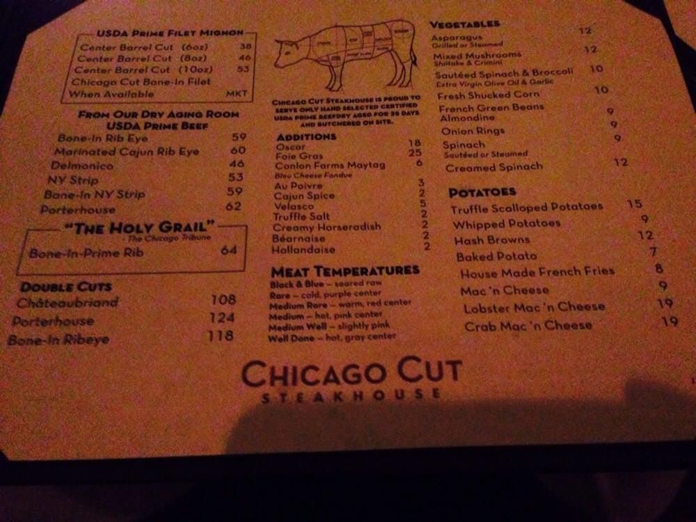 Menu at Chicago Cut Steakhouse, Chicago