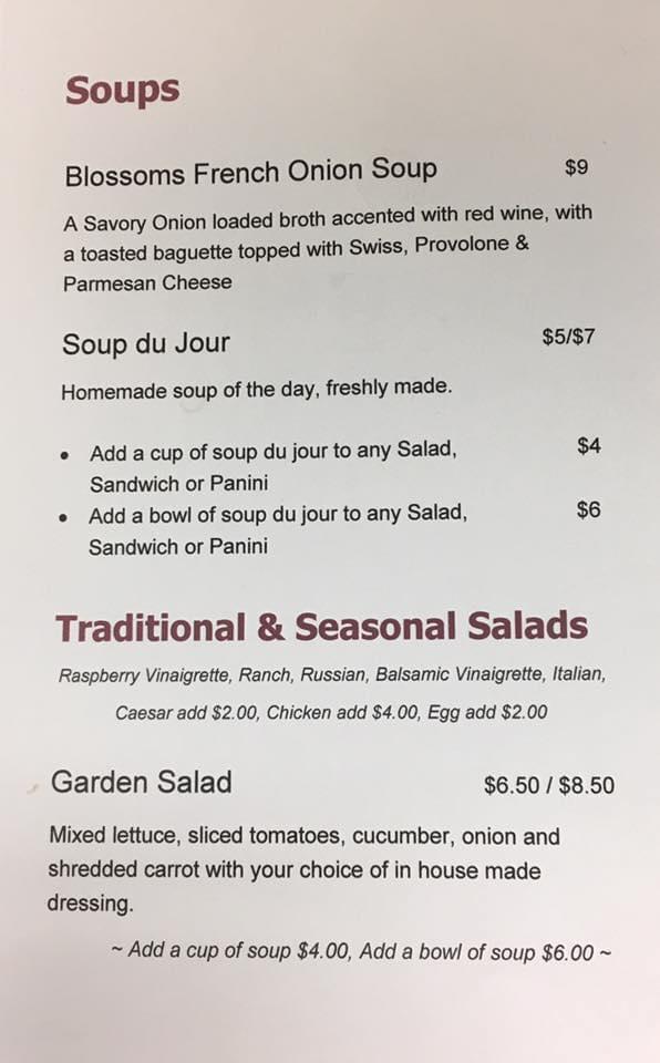 Menu at Elliot Lake Blossoms, Elliot Lake
