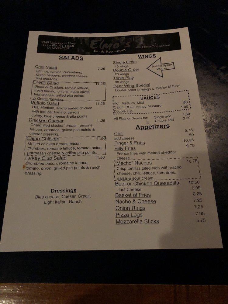 Menu at ELMO'S RESTAURANT & BAR, Getzville