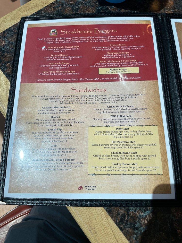 Menu at Homestead Steak House steakhouse, Blanding