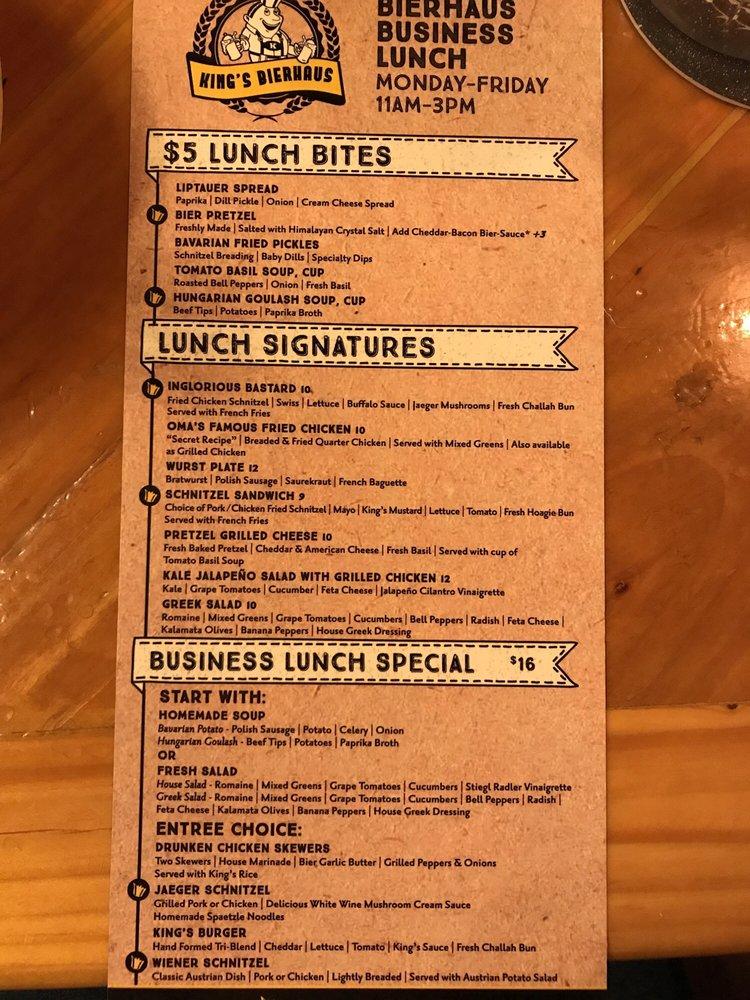 Menu at King's BierHaus pub & bar, Houston, E T C Jester Blvd