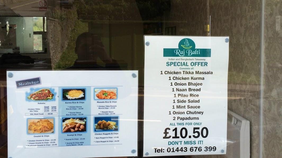 Menu at Raj Balti restaurant, Porth