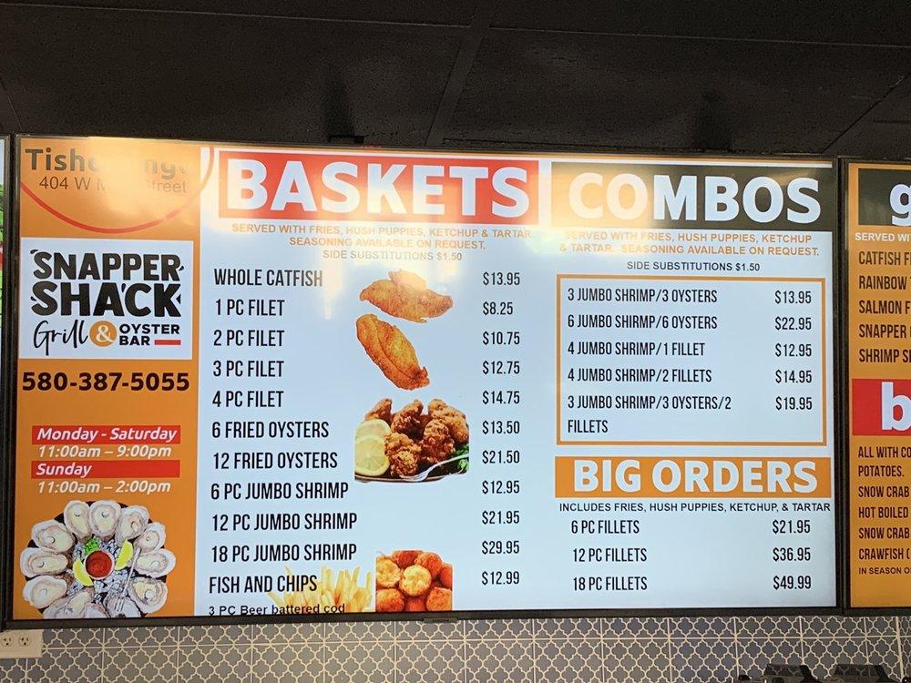 Menu at Snapper shack grill & oyster bar, Tishomingo