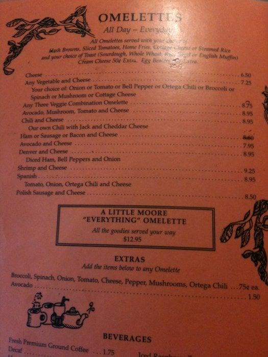 Menu at A Little Moore Cafe, Encinitas